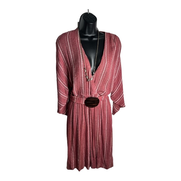 sybil | Dresses | Vintage 8s Rust And Cream Striped Textured Deep V ...